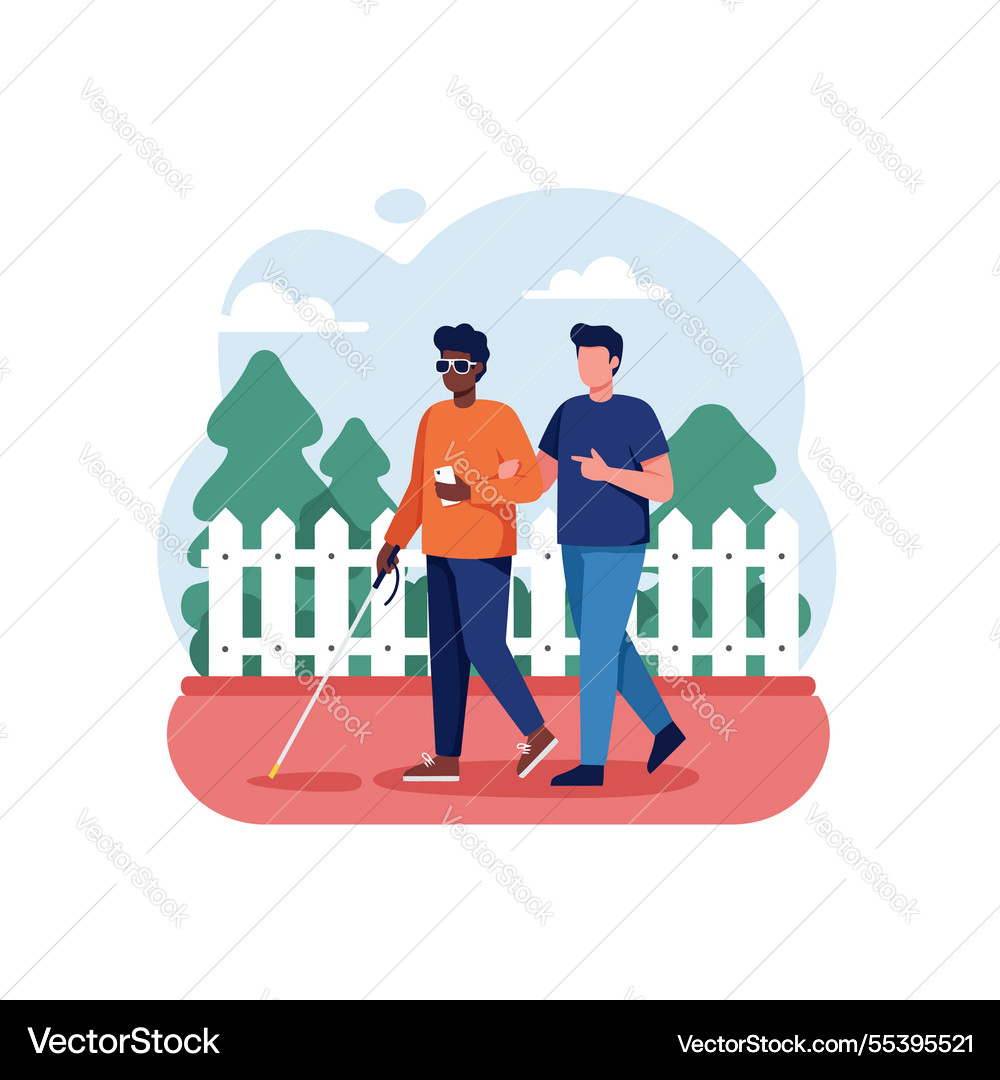 Person guiding visually impaired friend along Vector Image