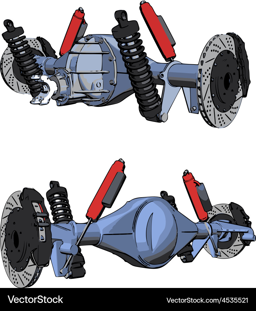 Rear axle assembly with suspension and brakes Vector Image