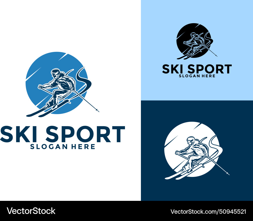 Skiing winter sport logo symbol mountain skiing Vector Image