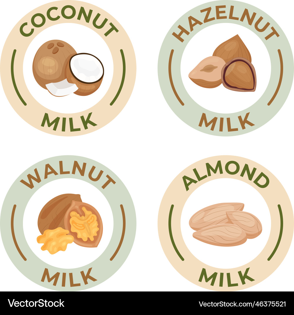 Vegan milk flat labels Royalty Free Vector Image