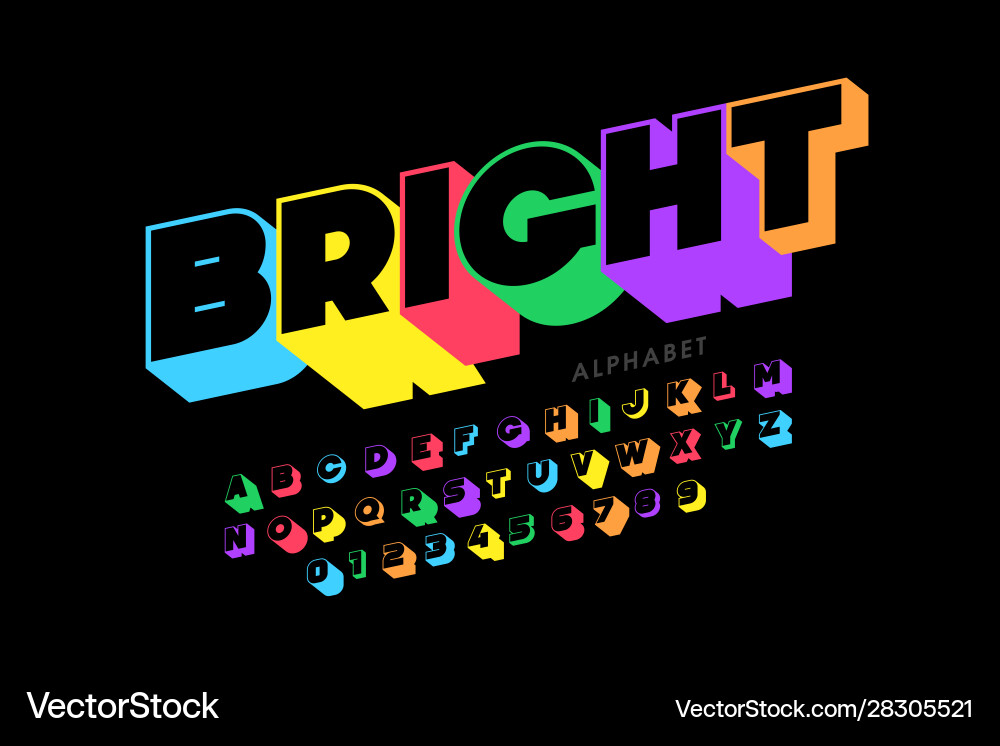 Vibrant colorful style font design alphabet Vector Image