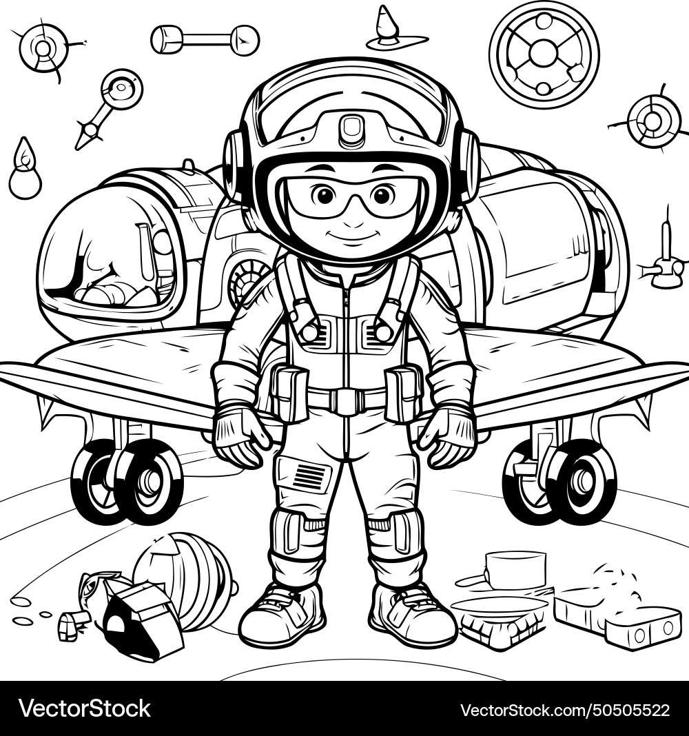 Astronaut boy black and white for coloring book Vector Image