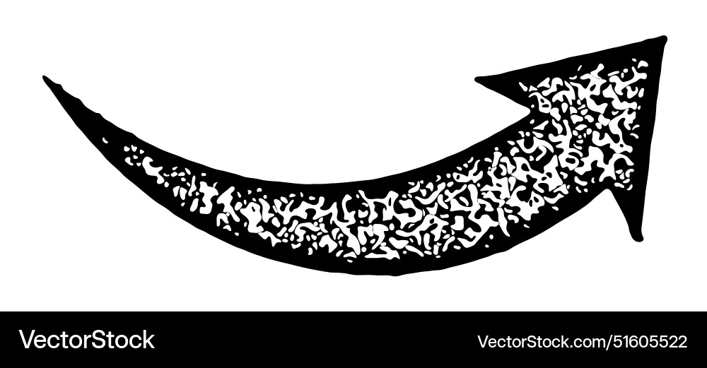 Black textured curved arrow Royalty Free Vector Image