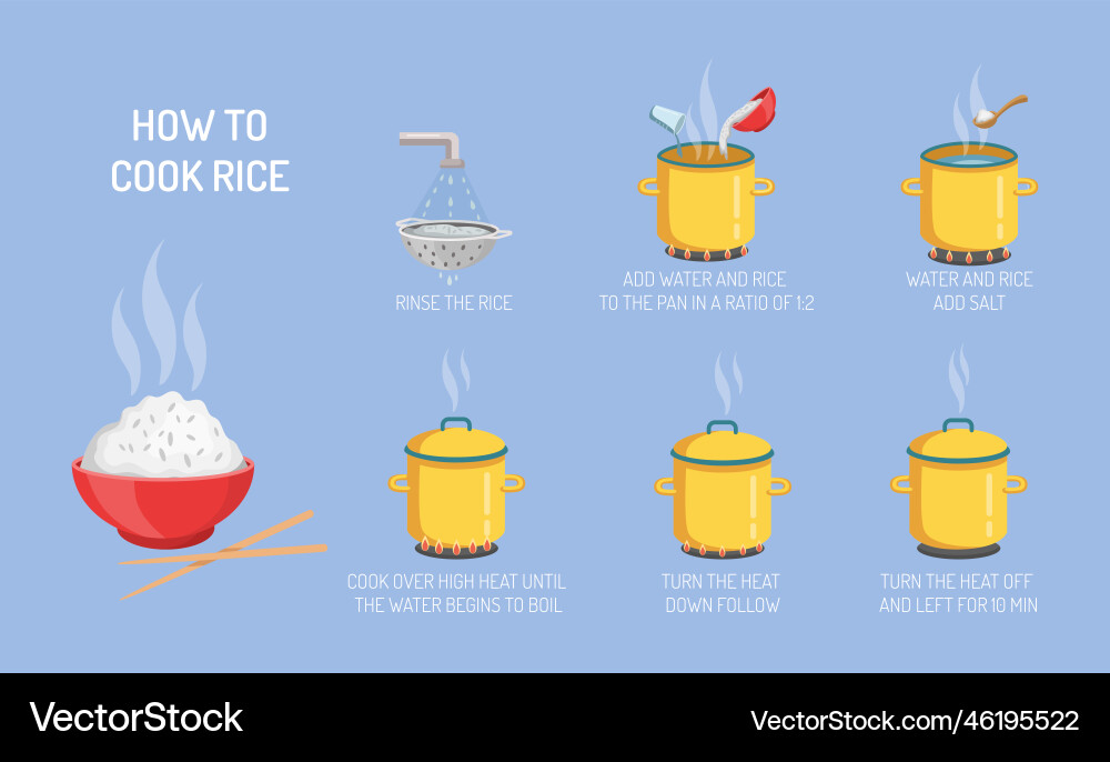Breakfast rice cooking recipe guide meal Vector Image