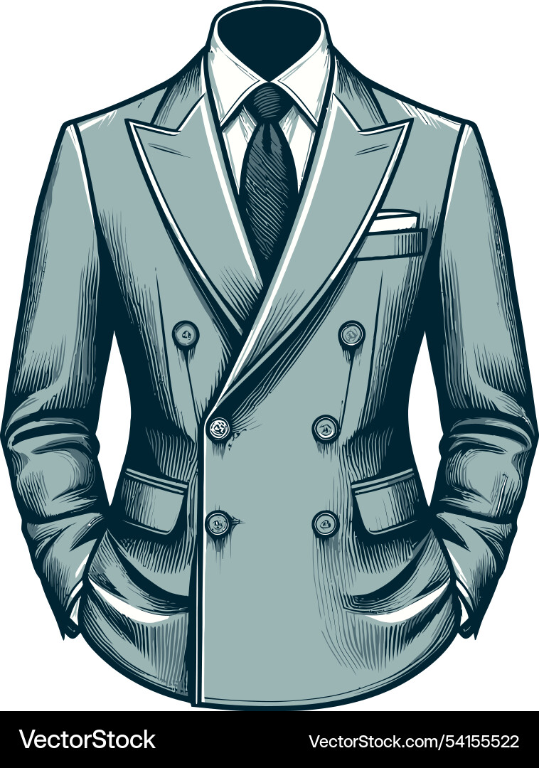 Bule color double-breasted suit jacket template Vector Image
