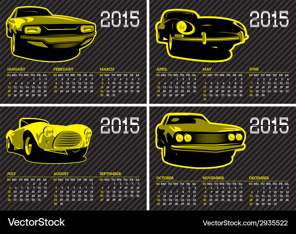 Calendar template with cars on carbon background Vector Image