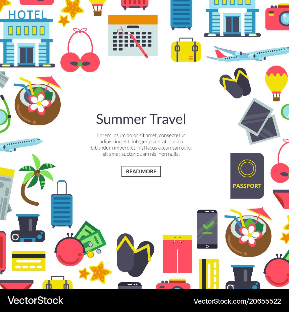 Flat travel elements background Royalty Free Vector Image