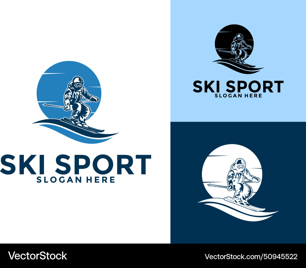 Skiing winter sport logo symbol mountain skiing Vector Image