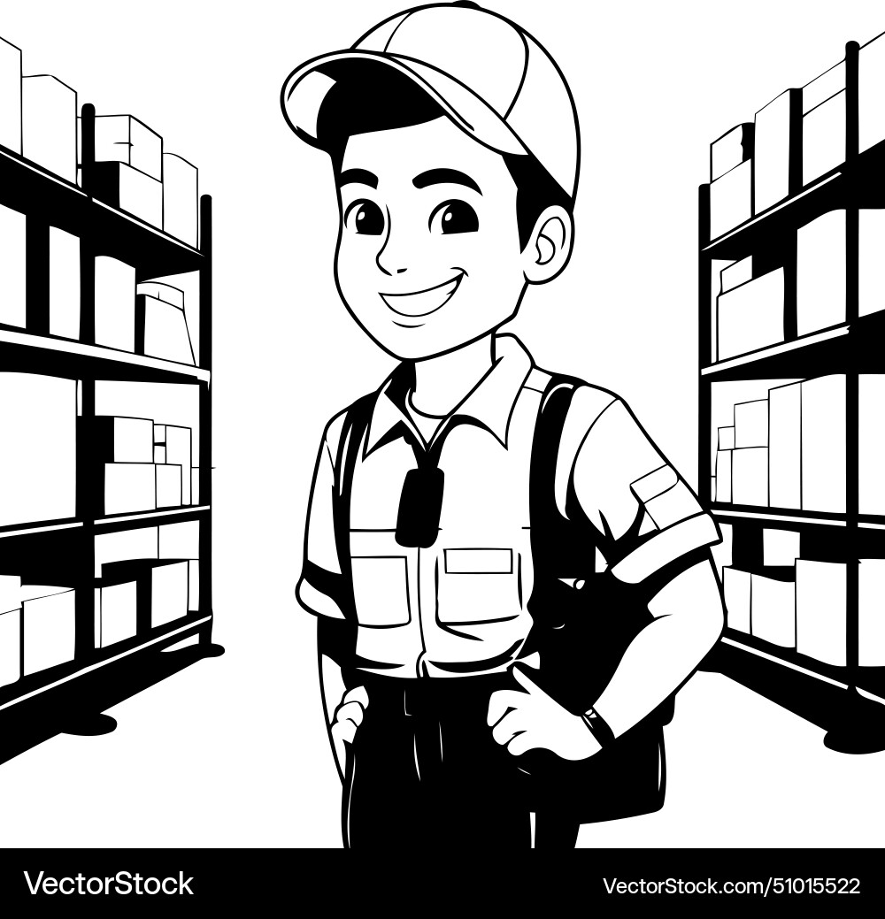 Smiling warehouse worker in orange uniform Vector Image