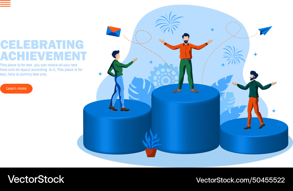 Team standing on podium with winner celebrating Vector Image