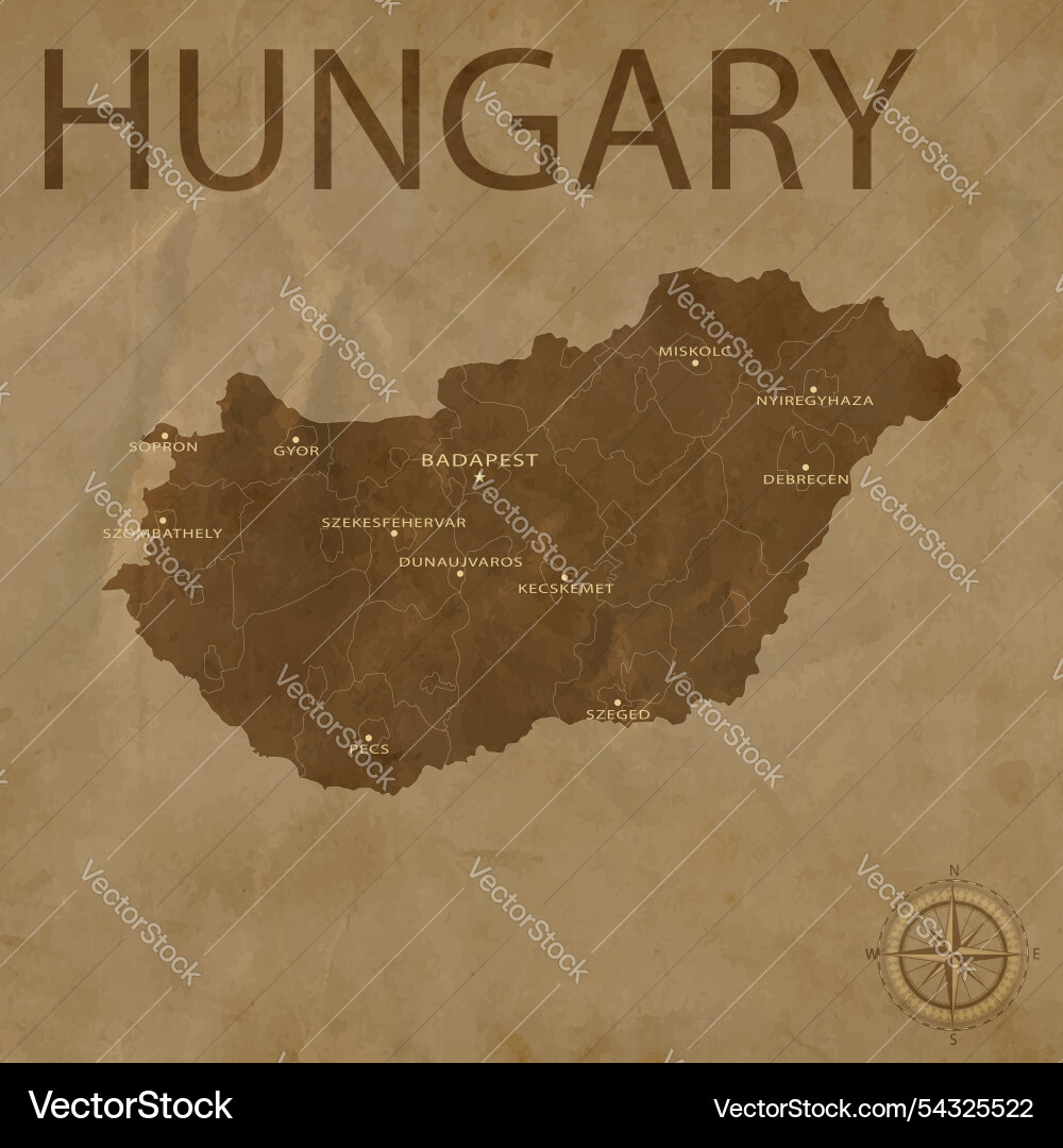 Vintage hungary map with regions borders Vector Image