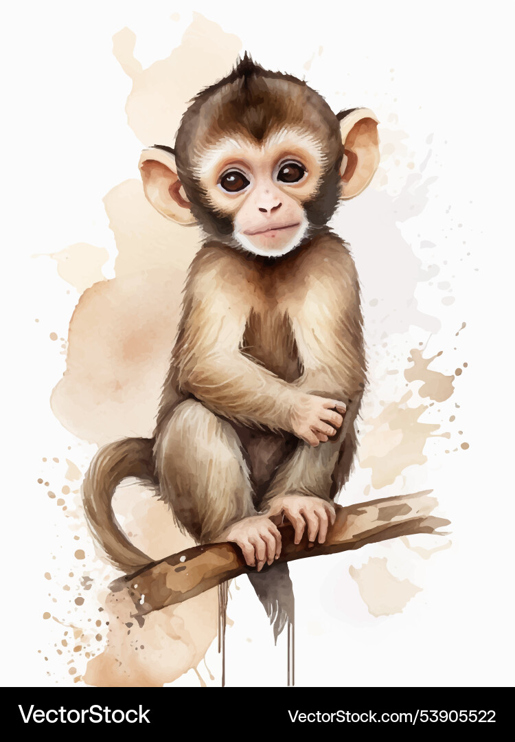 Watercolor of cute monkey Royalty Free Vector Image