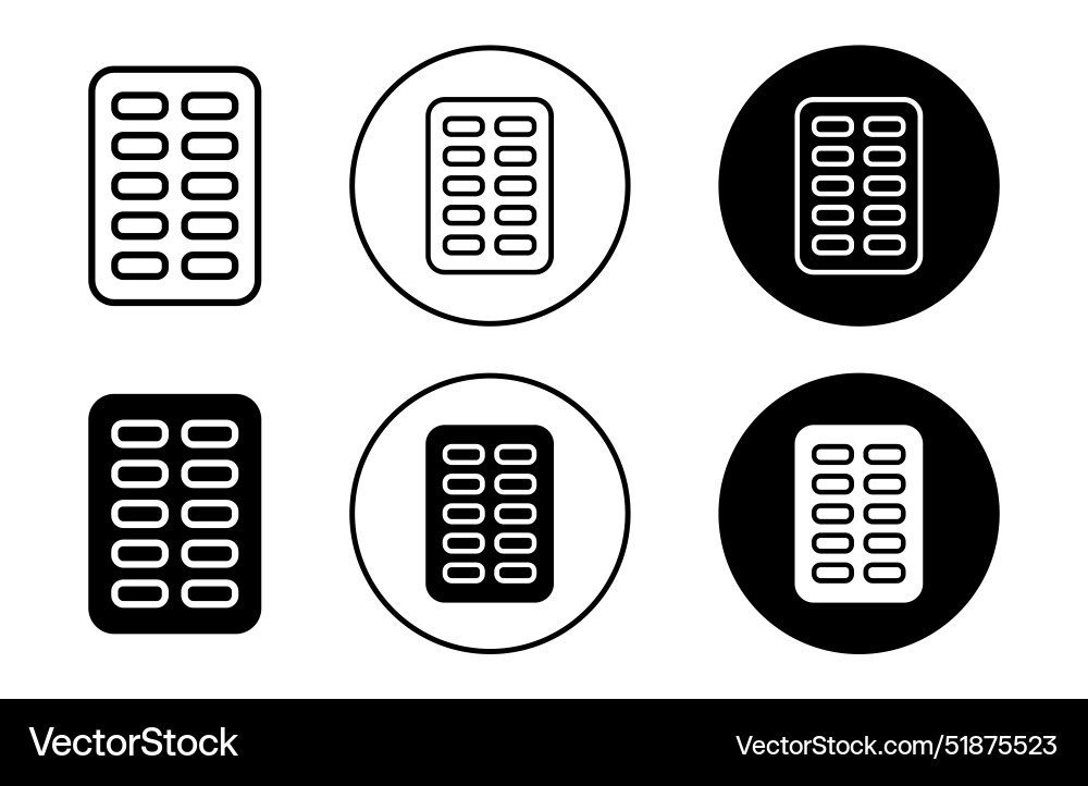 Blister drug pack icon outline flat Royalty Free Vector