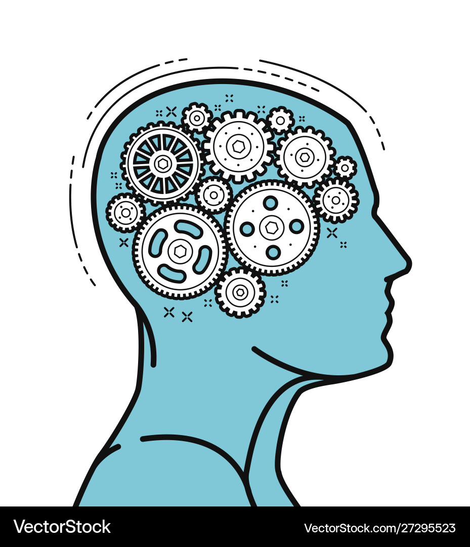 Brain and head mechanical gears in progress Vector Image