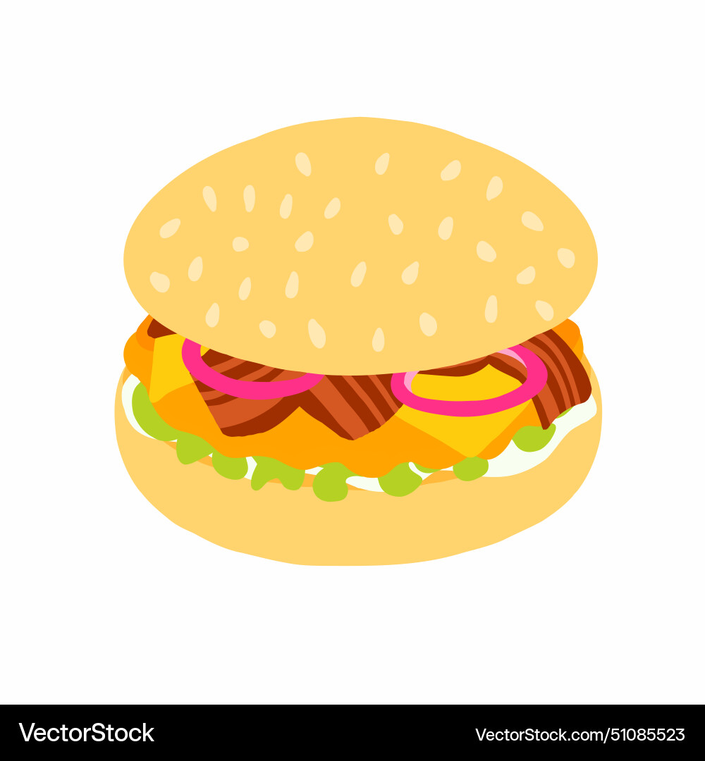 Burger with chicken cutlet lettuce leaf sauce Vector Image