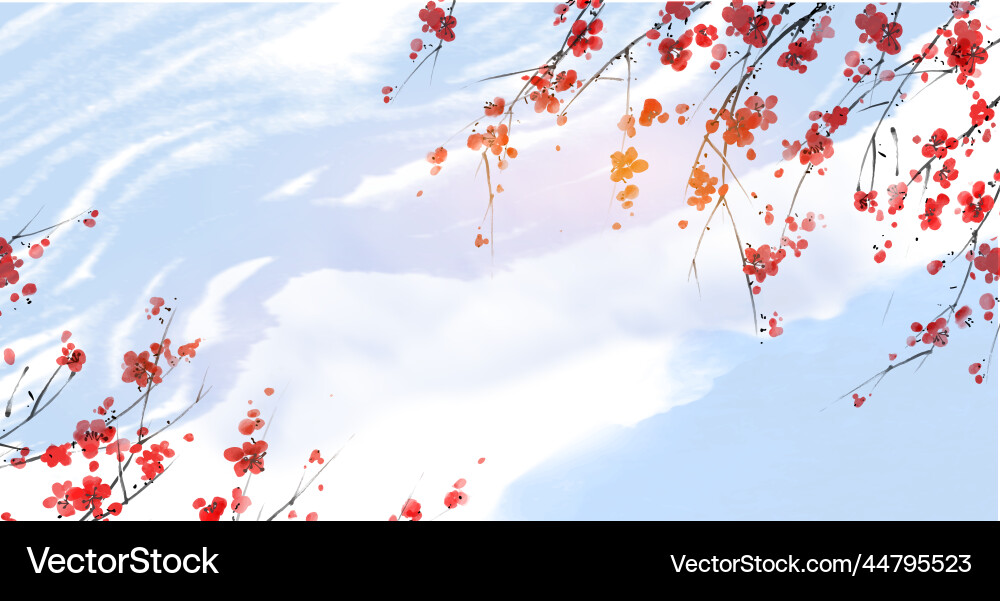 Japanese sakura blossom on blue sky background Vector Image