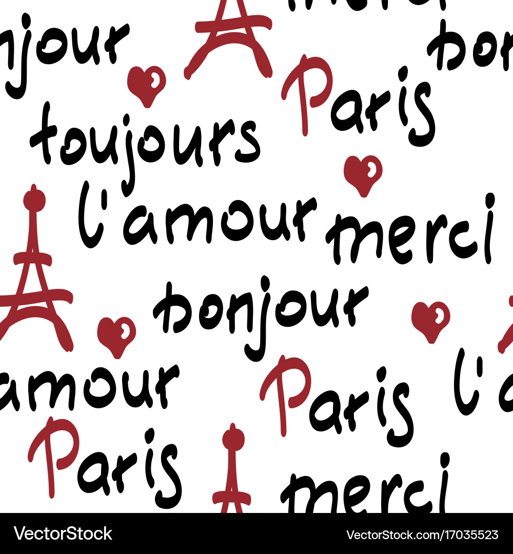 Seamless pattern with handwritten french words Vector Image