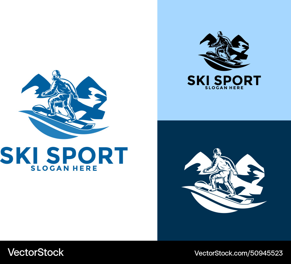 Skiing winter sport logo symbol mountain skiing Vector Image