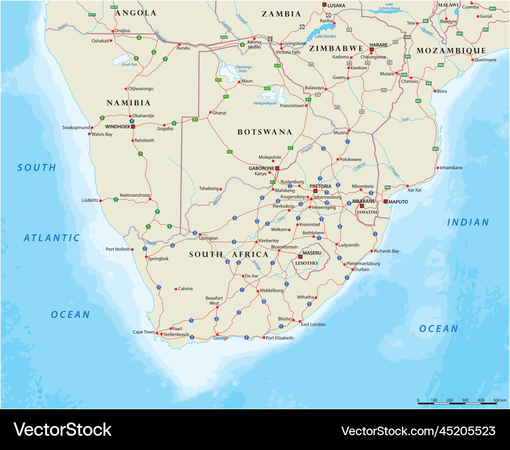 Southern Africa Road Map Royalty Free Vector Image