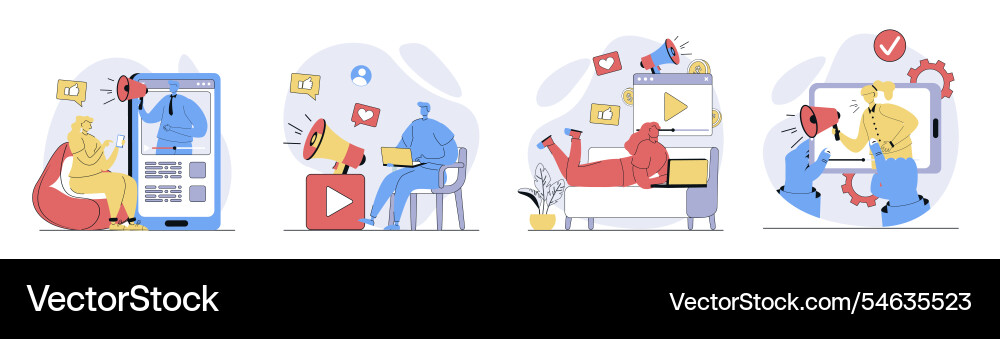 Video marketing concept set in flat design for web