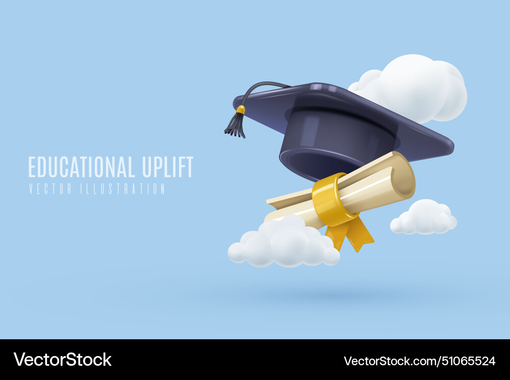 An academic cap and diploma scroll in a cartoon Vector Image