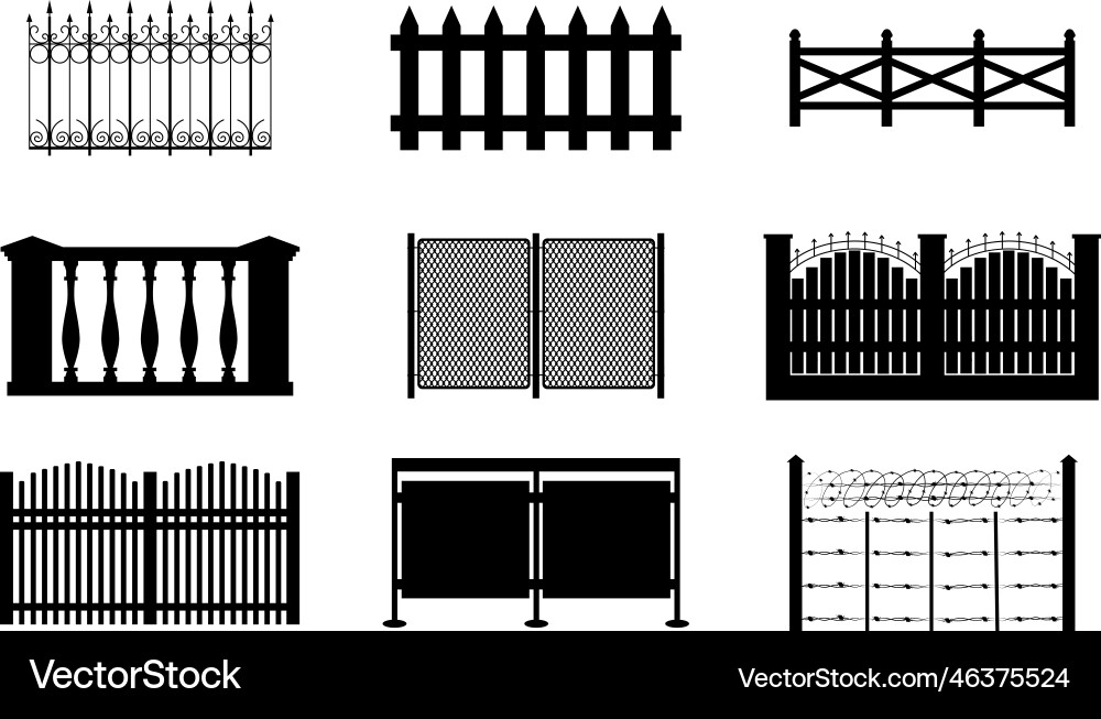 Fences flat monochrome set Royalty Free Vector Image