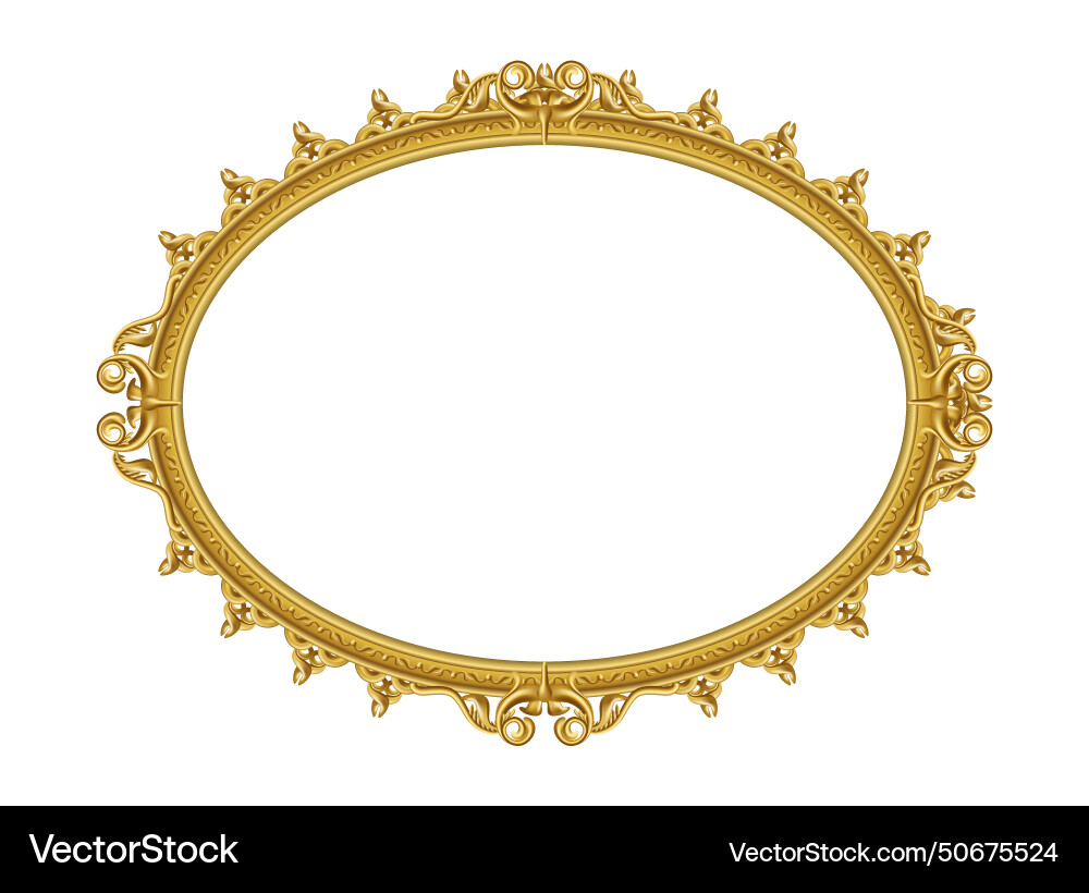 Gold oval frame realistic isolated element Vector Image