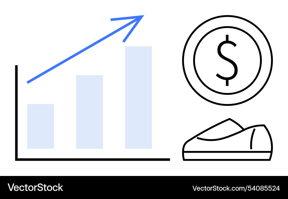 Increasing bar graph with dollar coin and shoe Vector Image