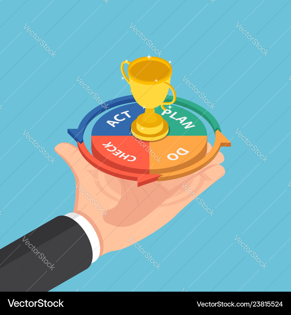 Isometric businessman hand holding plan do check Vector Image