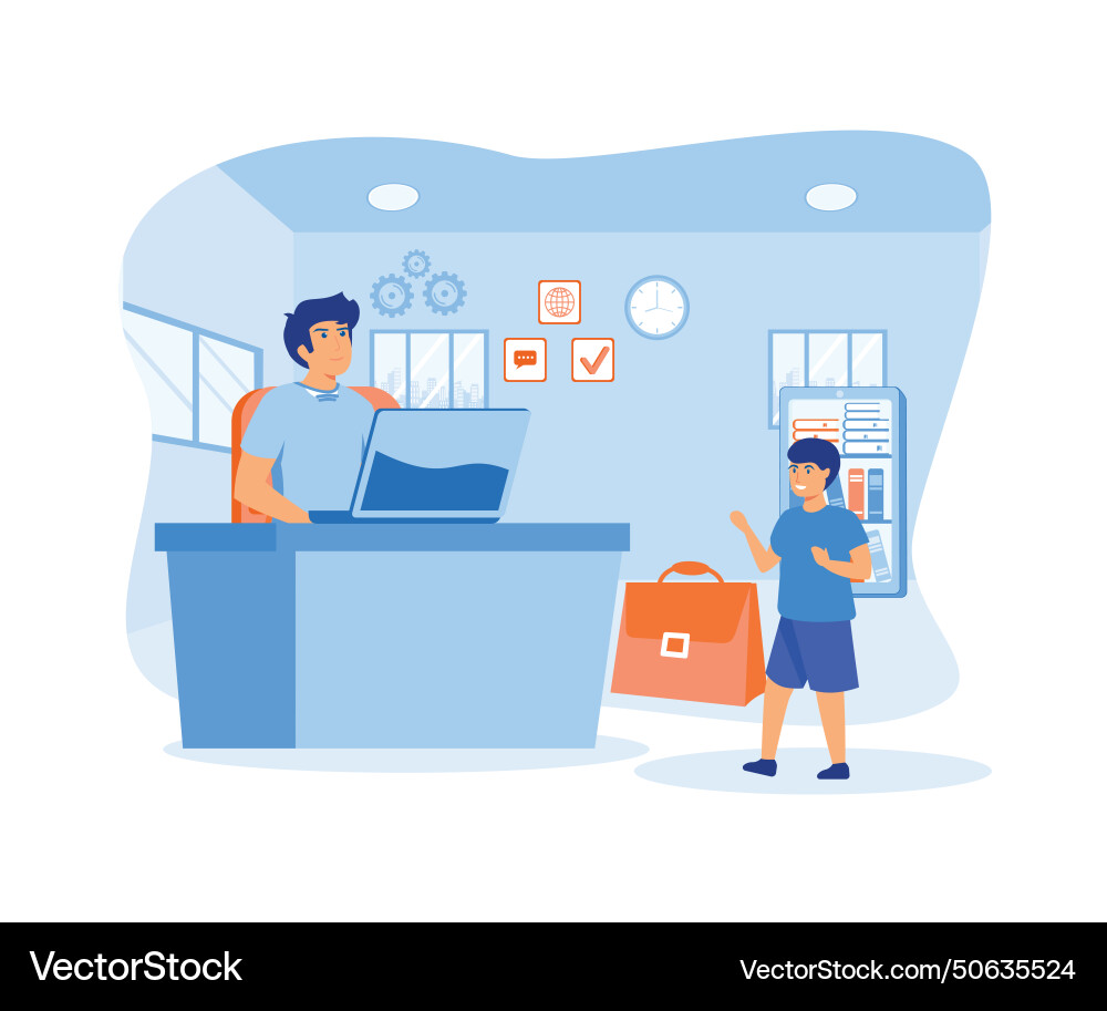 Parents work with boys headquarters remote worker Vector Image