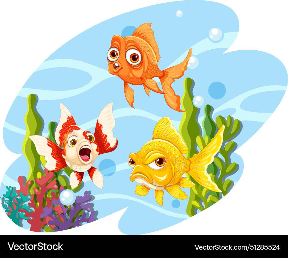 Three animated goldfish enjoying their underwater Vector Image