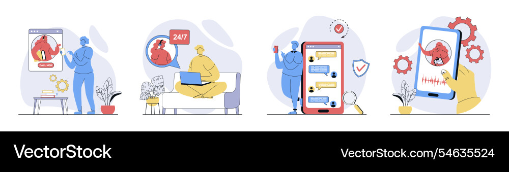 Virtual assistant concept set in flat design Vector Image