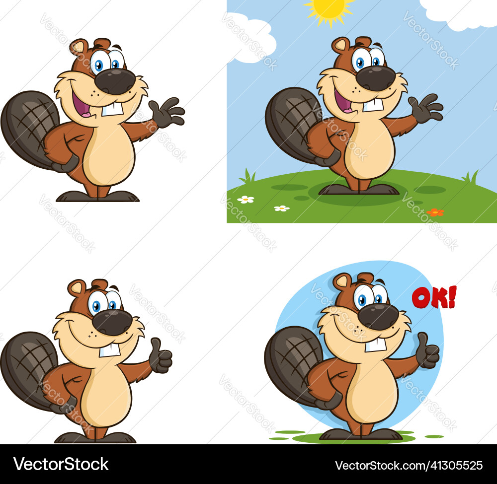 Beaver cartoon mascot character collection Vector Image