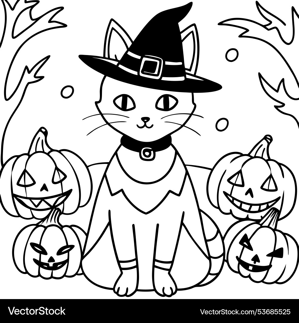 Black cat in a witch hat for halloween Royalty Free Vector