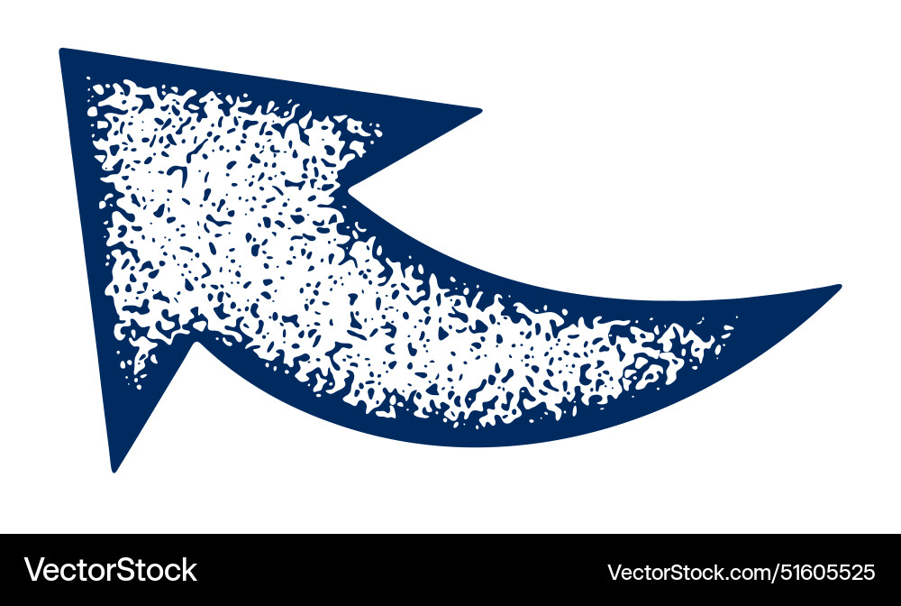 Blue textured curved arrow Royalty Free Vector Image
