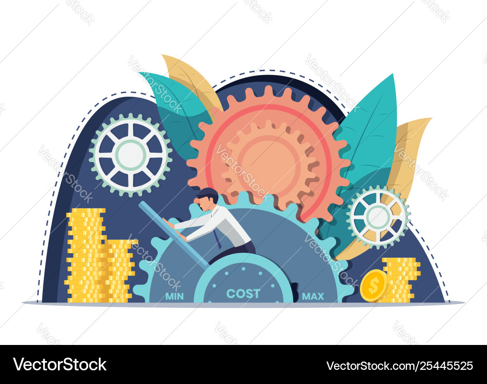 Businessman setting cost lever on minimum position
