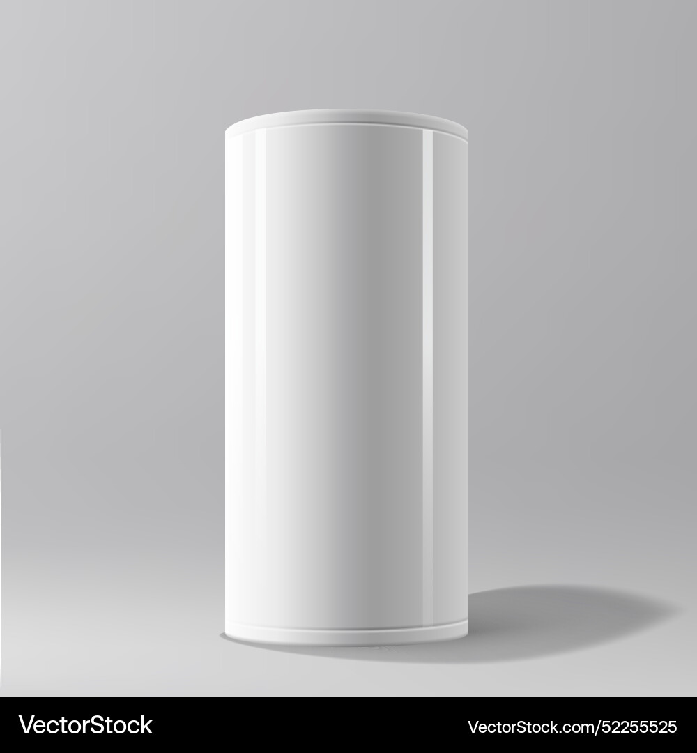Tall white cylindrical display pedestal on gray Vector Image