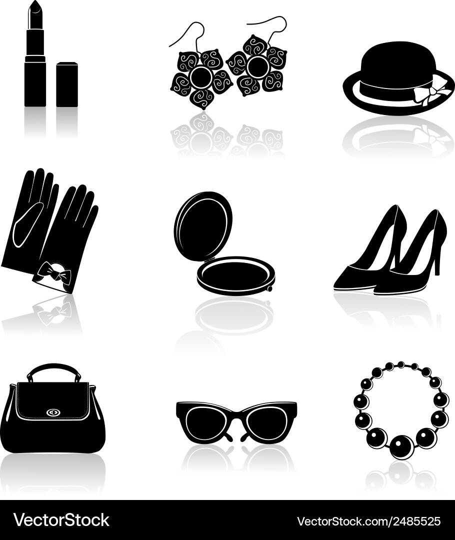 Woman accessories black icon set Royalty Free Vector Image