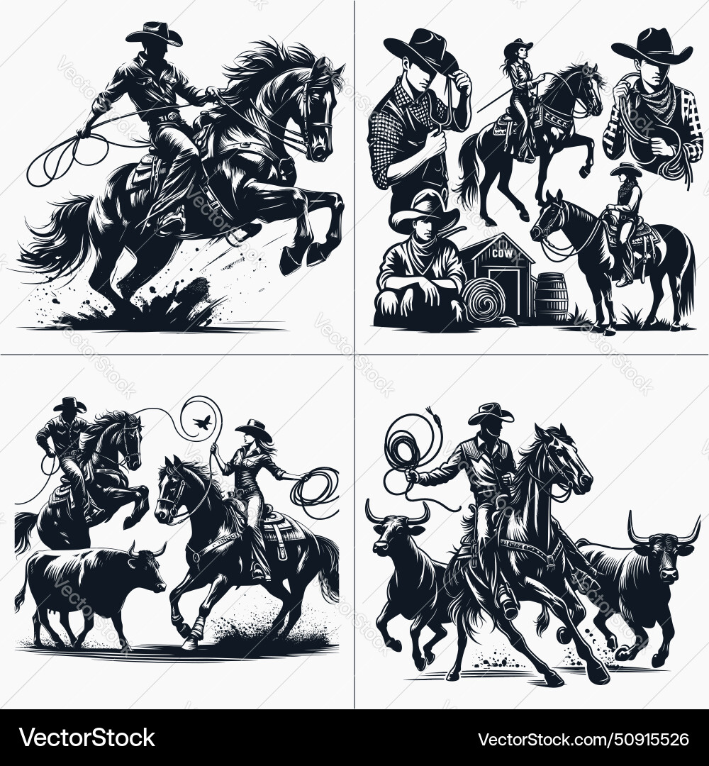 Cowboy & Cowgirl Western Bundle Royalty Free Vector