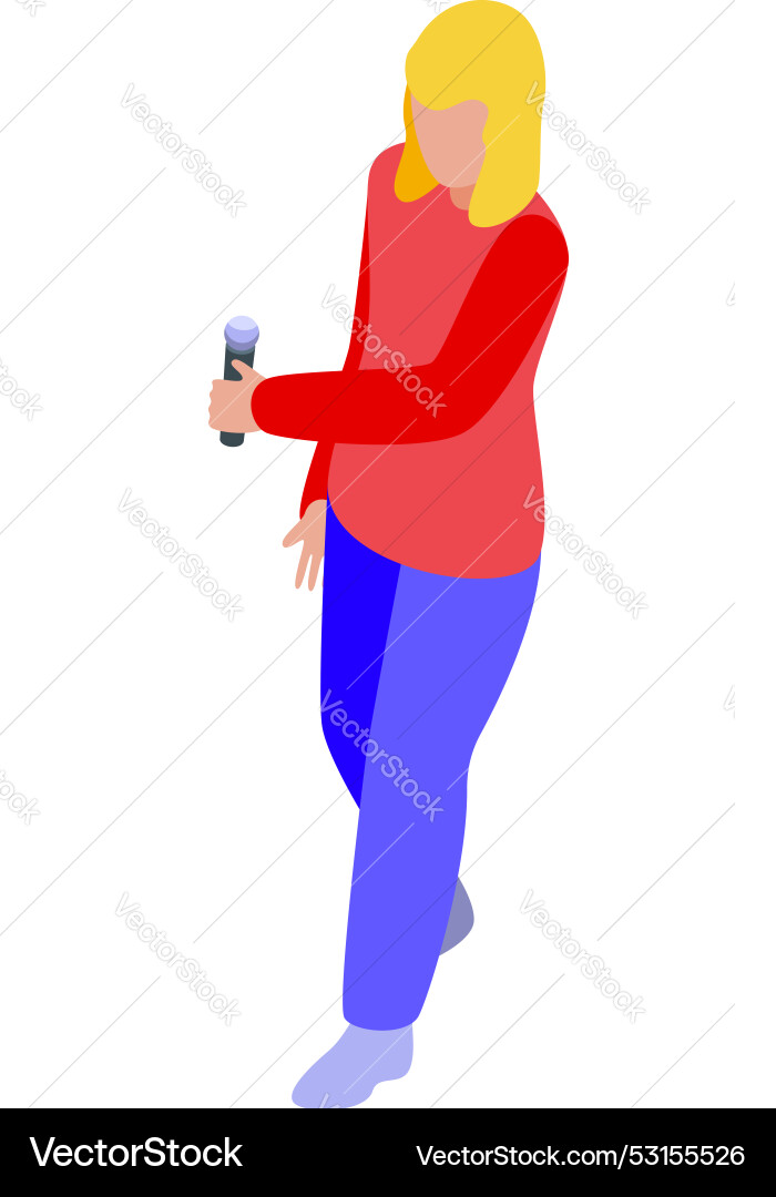 Female reporter holding microphone walking Vector Image