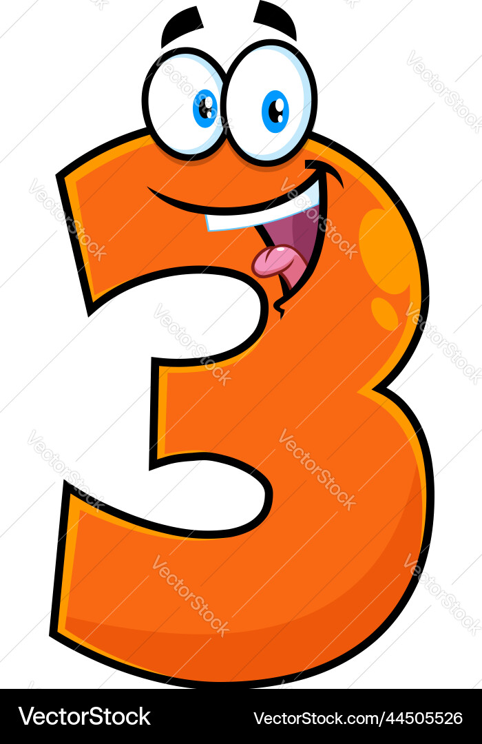 Funny orange number three 3 cartoon character Vector Image Funny orange number three 3 cartoon character Vector Image