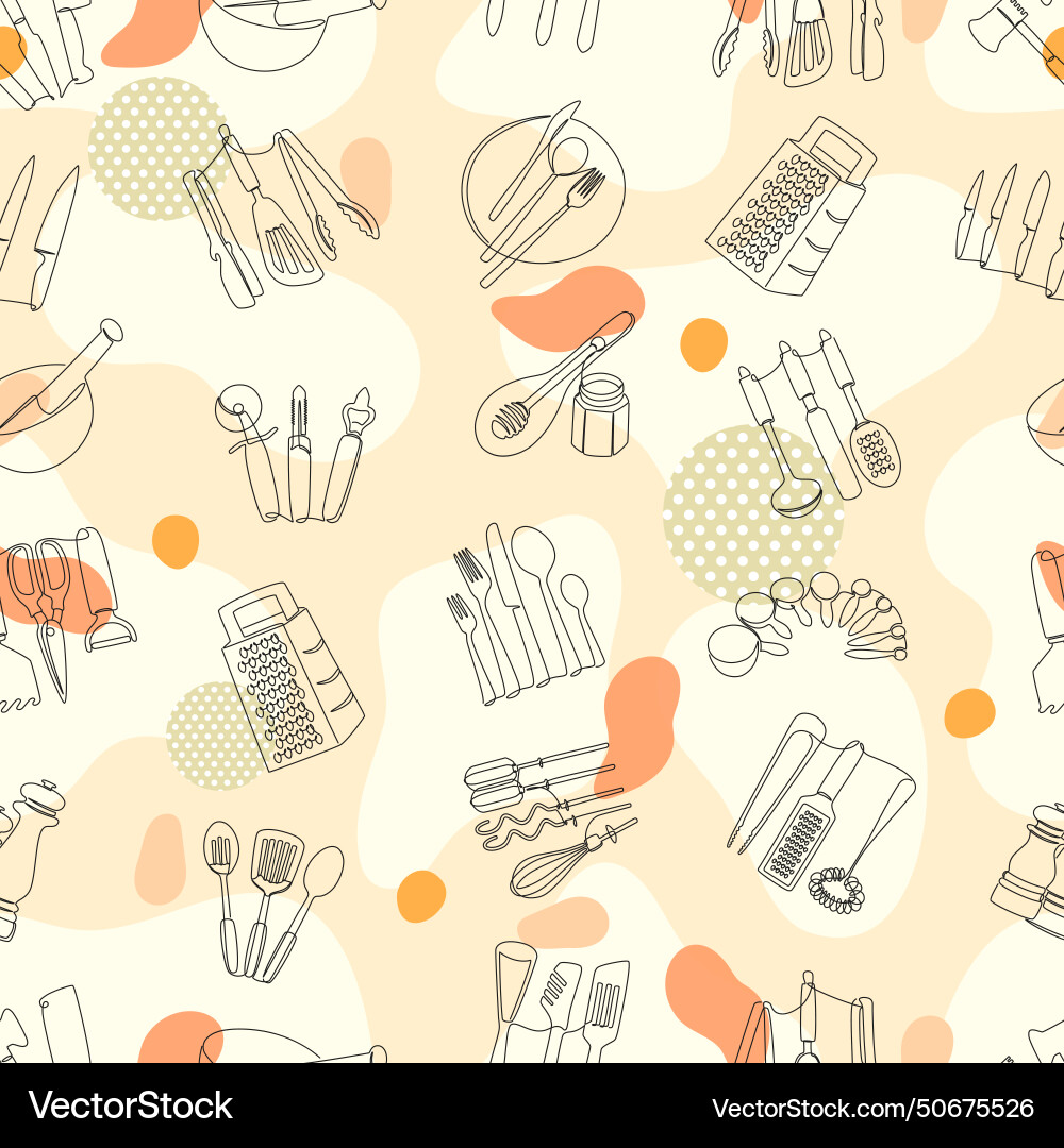 Kitchen tools seamless pattern continuous line Vector Image