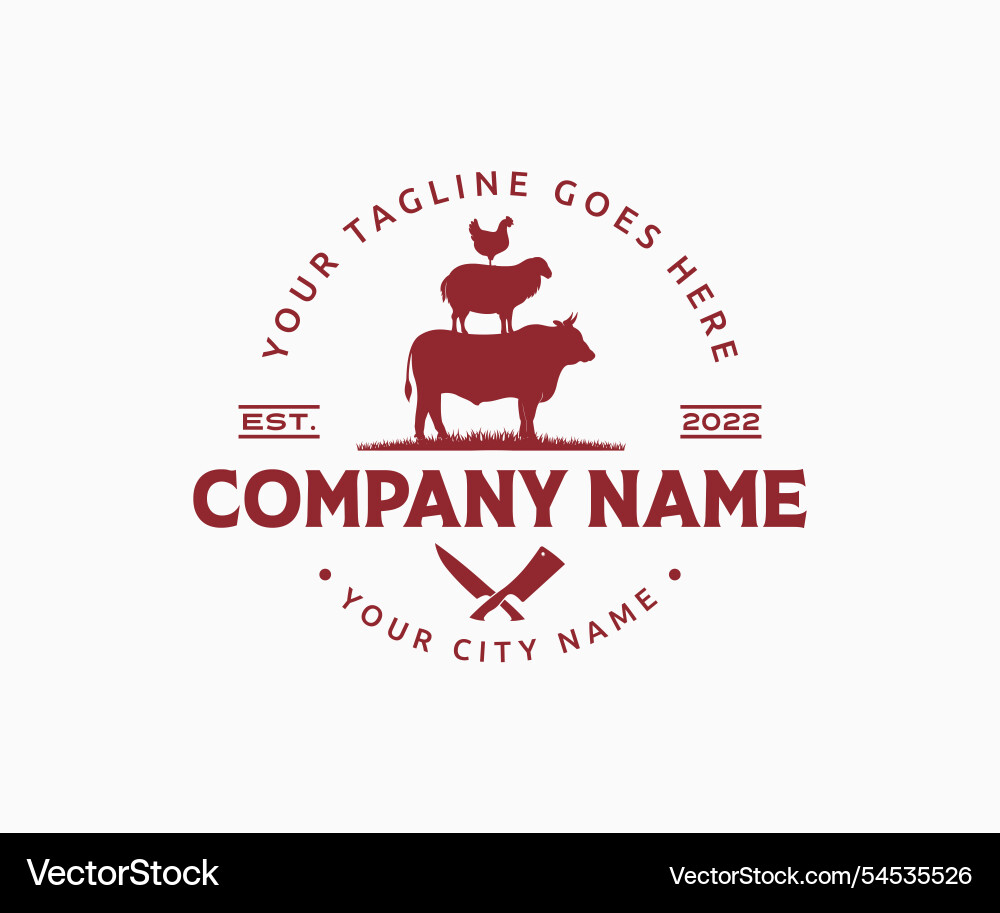 Metzger Shop Logo Design und Fleisch Lizenzfreier Vektor