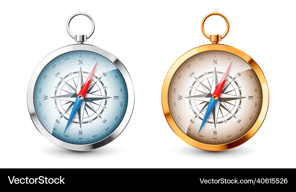 Realistic silver golden vintage compass Royalty Free Vector