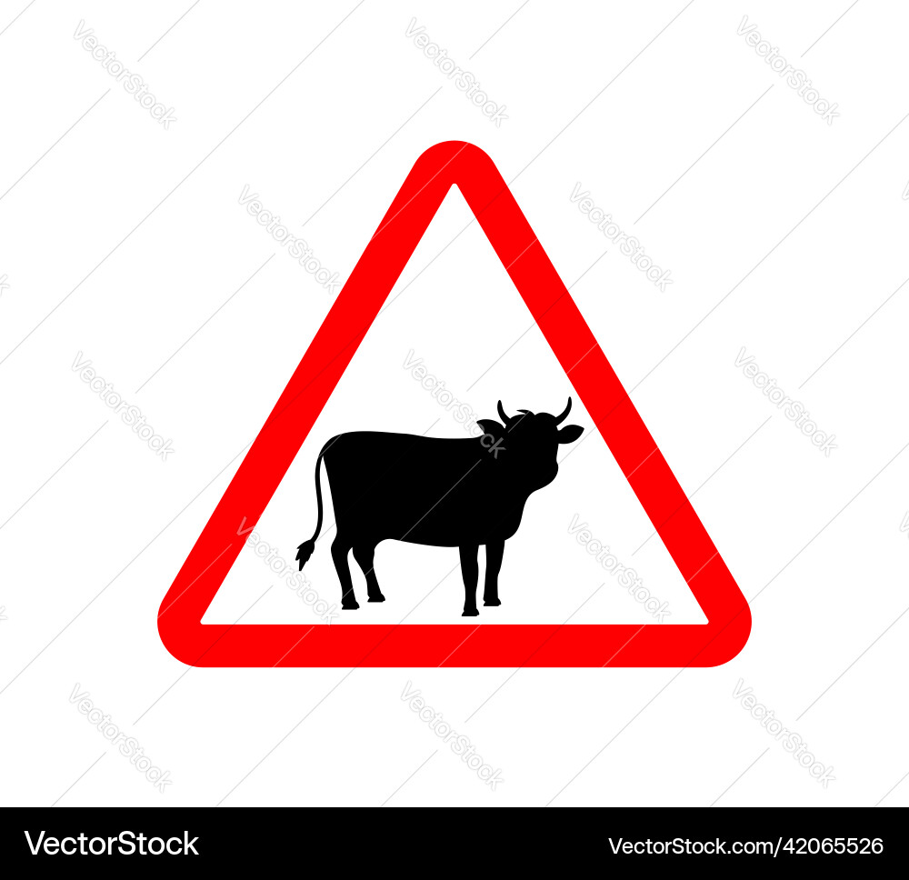 Traffic warning cattle sign cow Royalty Free Vector Image