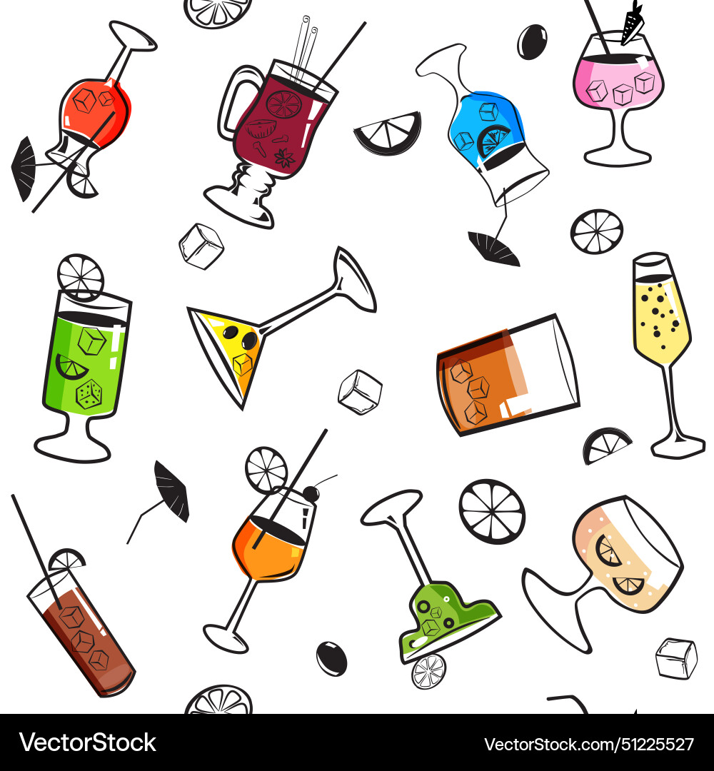 Seamless pattern cocktail beverages background Vector Image