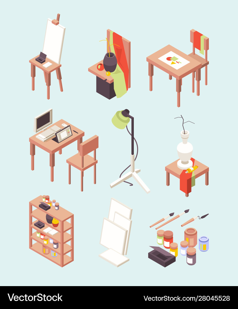 Art studio items for artists paints brushes Vector Image