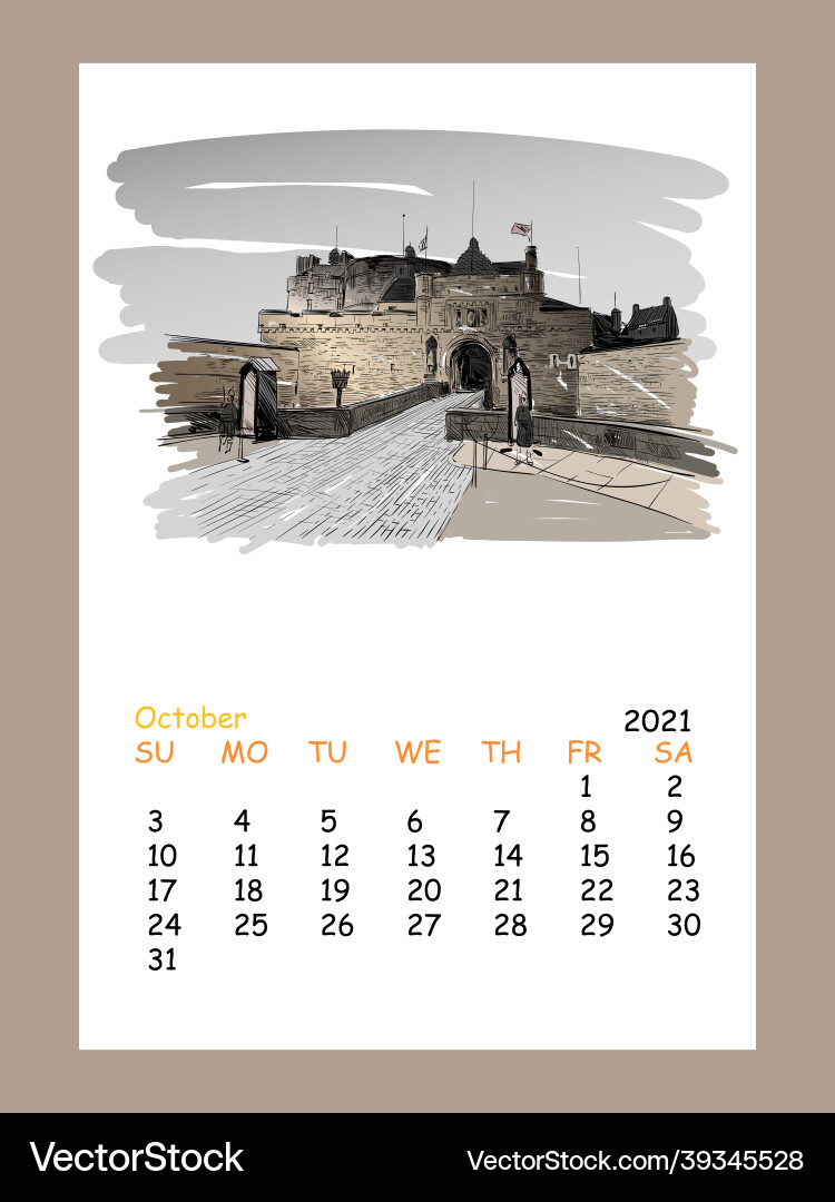 Calendar sheet layout october month 2021 year Vector Image