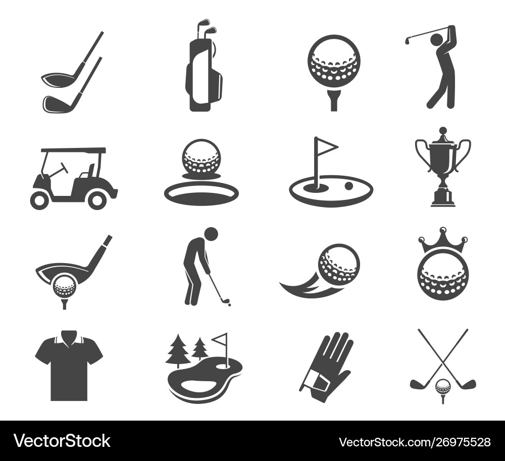 Golf sport game glyph icons set Royalty Free Vector Image