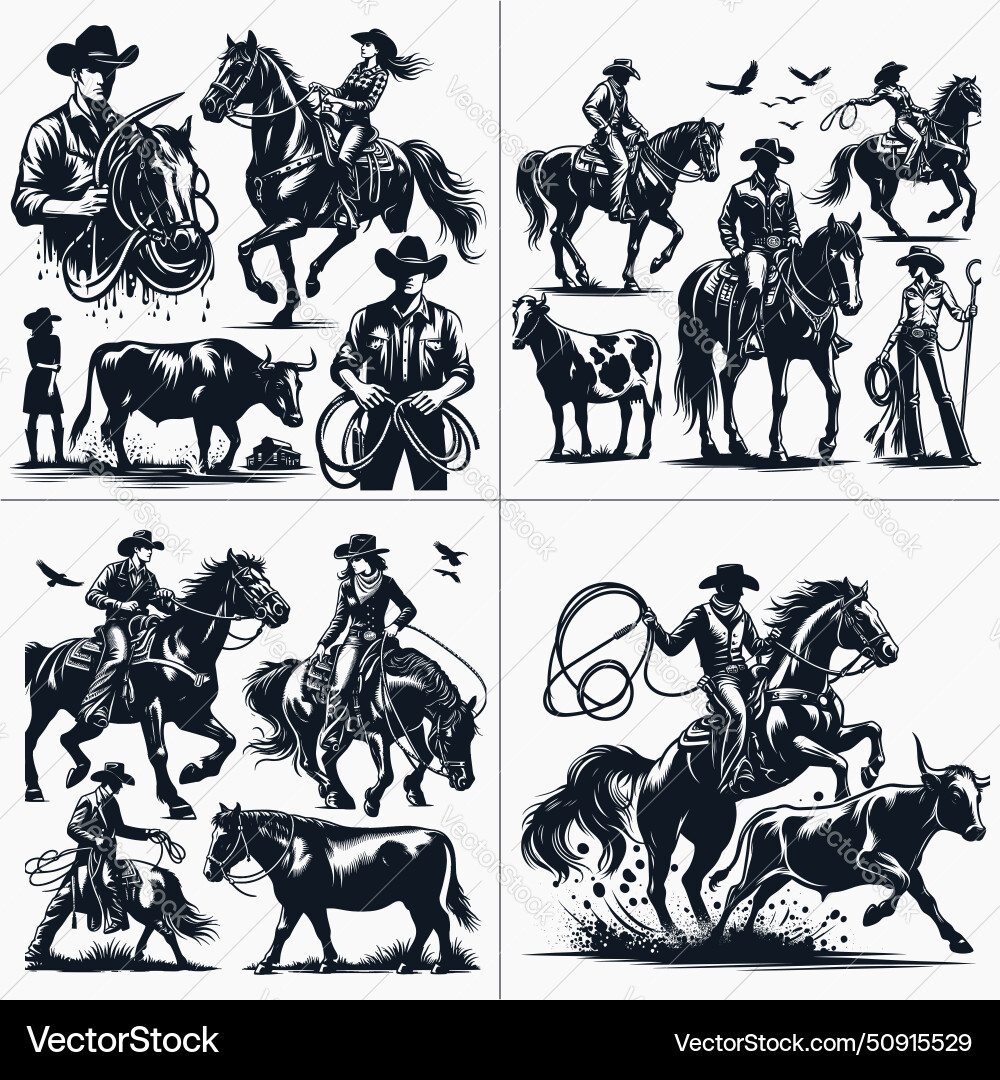 Cowboy and cowgirl bundle file Royalty Free Vector Image